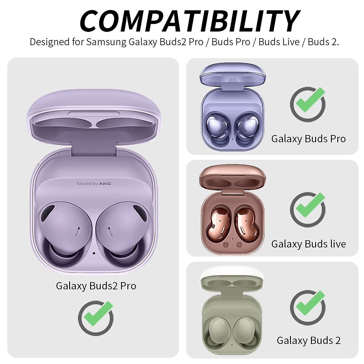 Armor Cover Case for Samsung Galaxy Buds Pro Case / Galaxy Buds Live Case / Galaxy Buds 2 Case [with Security Lock], Silicone+Hard PC Shockproof Case with Keychain/Straps/Ring/Cleaning Brush(Purple)