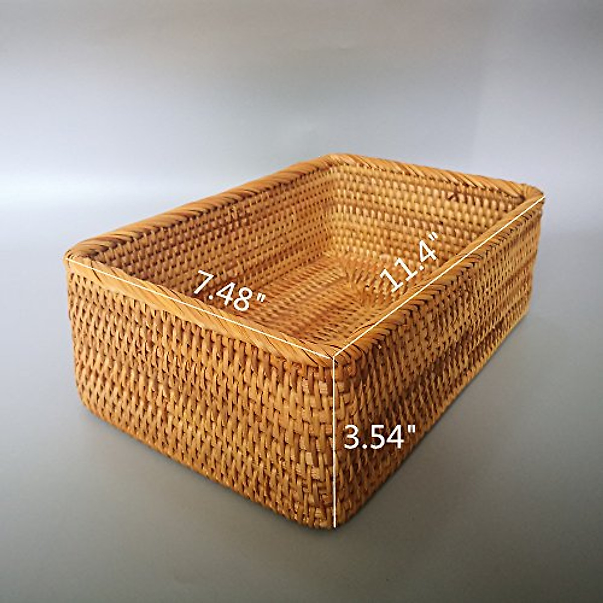 amololo Handmade Rectangle Wicker Fruit Box Rattan Tray Magazine Organizer and Small Objects Container Serving Basket (Large)
