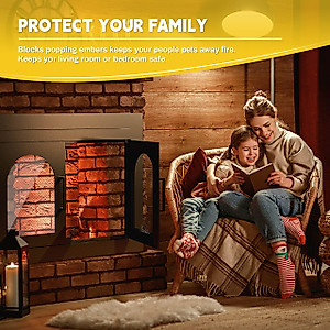 TOCRETOARE Fireplace Door, Fire Places Doors with Screen and Glass Decor Iron Mesh Guard and Magnetic Panels Fits Masonry Fireplaces Size 30in to 37in W x 22.7in to 29.5in H