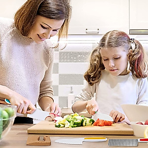 ADIMA 9 Pieces Kids Kitchen Knife Set Cooking Toddler Knife Set Include 3 Toddler Knives with Serrated Edges, Cutting Boards, Crinkle Cutter, wooden crocodile slicer for Kids Safe Knife Set