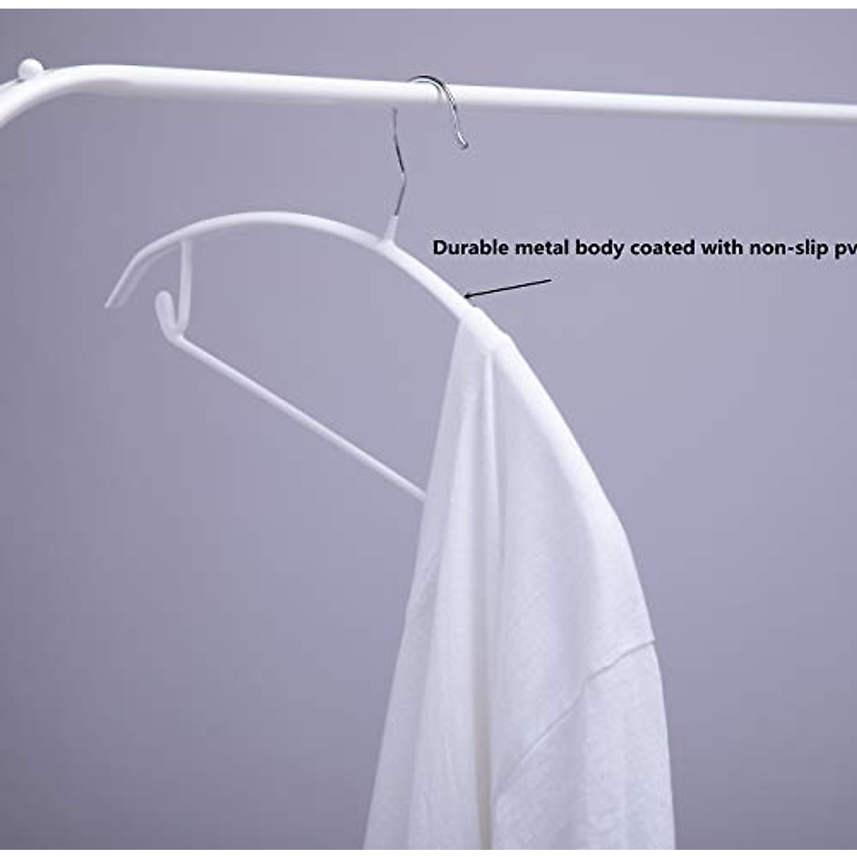Cocomaya 16.5 Inch White No Shoulder Bumps No Mark Non-Slip Rubber Coated Contour Metal No Bumps Hanger, Sweater Hanger, T-Shirt Hanger Suit Hanger with Pants Bar Pack of 10 (White, 10)