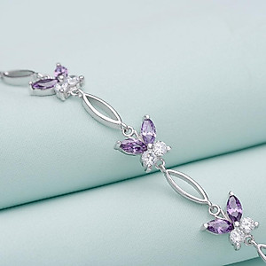 Nieboa S925 Sterling Silver Purple Butterfly Bracelets for Women,Anniversary Jewelry Gift for Women Mother Wife friend(Purple)