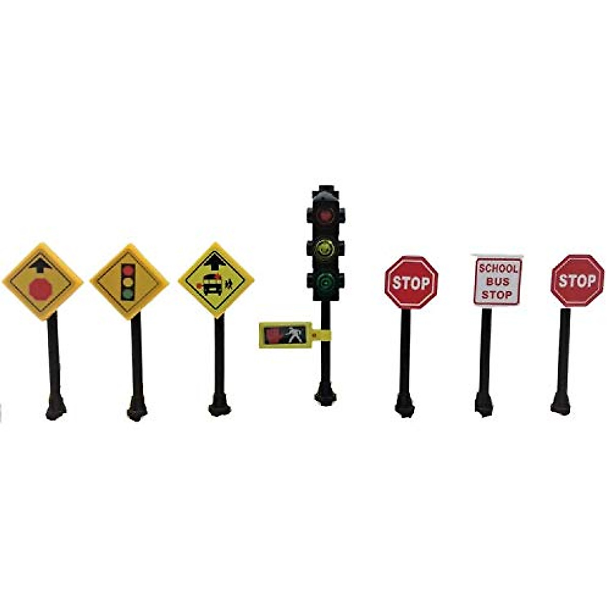 Road Signs & Traffic Lights Building Bricks Play Set Toys Living Traffic Toy Signs for Kids-Building Toys City Street Village, 7 Piece Educational Learning Gift