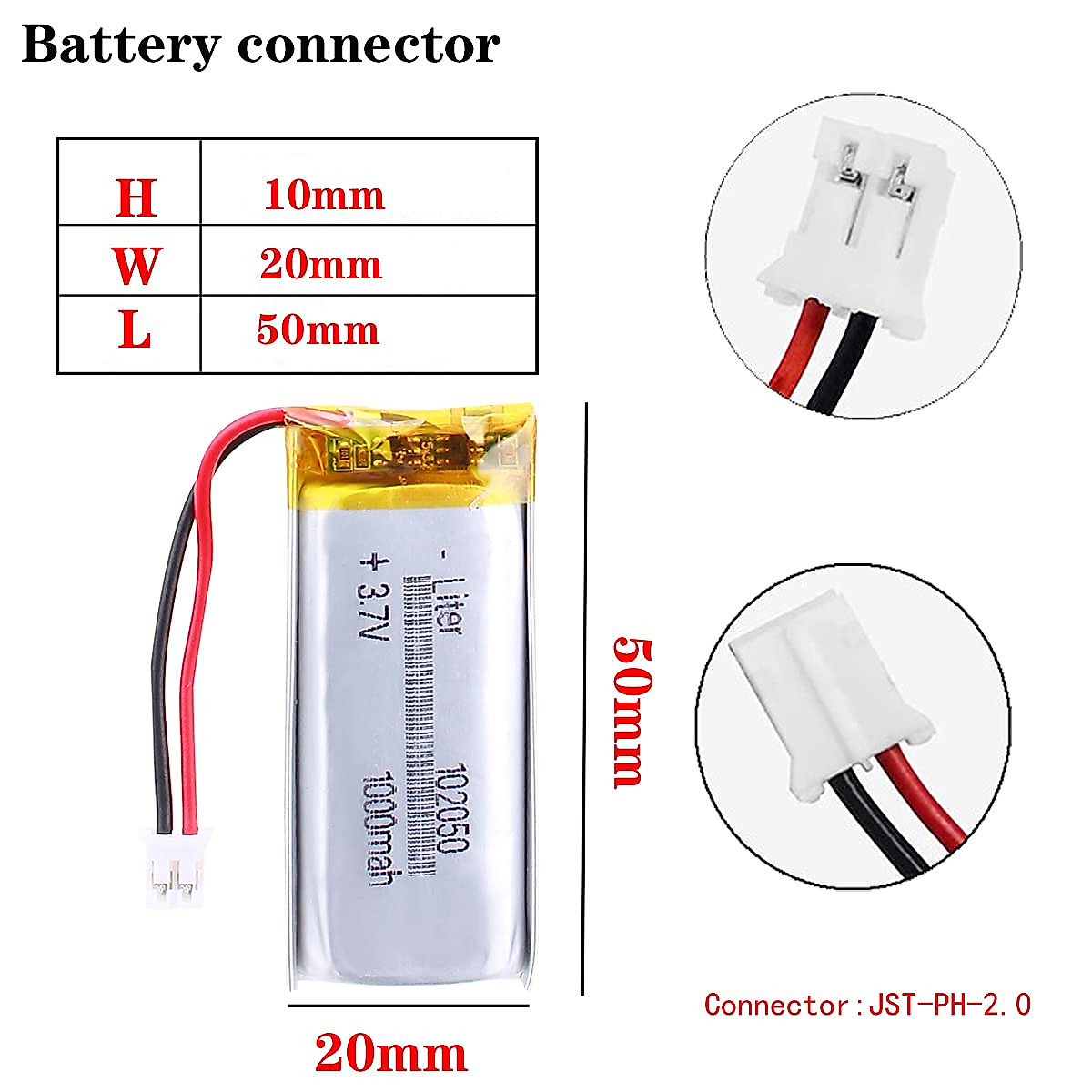 Liter energybattery 3.7V Lipo Battery 1000mAh Rechargeable Lithium ion Polymer Battery 102050 Lithium Polymer ion Battery with JST Connector