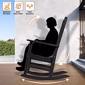 FUNBERRY Patio Rocking Chairs,Poly Lumber Rocker,All Weather Rocking Chair Outdoor,High Back Porch Rocker,Cracker Barrel Rocking Chairs for Porch,360lbs