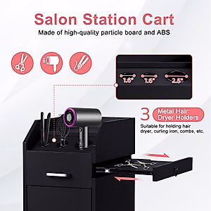 Winado Hair Salon Storage Cart with Wheels & 3 Hair Dryer Holders & 4 Drawers & Lock & 2 Keys, Hairdressing Tools Station Mobile Makeup Case, SPA Utility Trolley (Black)