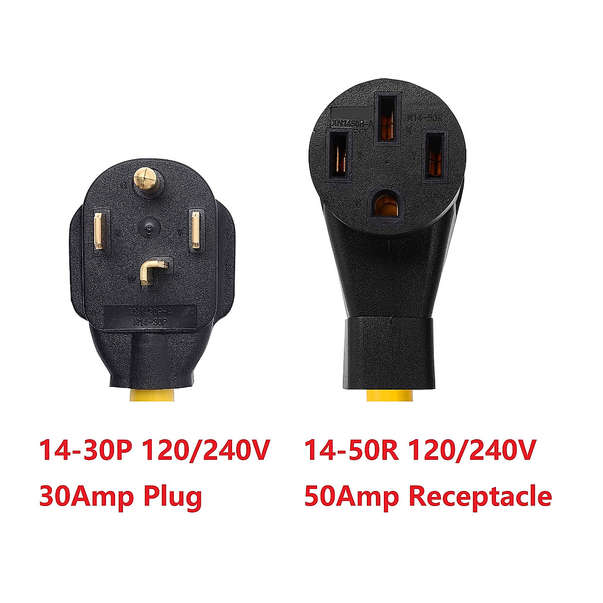 NEMA 14-30P to 14-50R 120V/240V 30 Amp 4 Prong Male Plug to 50 Amp 4 Prong Female Outlet Receptacle Generator Welder Welding Dryer PHEV EV Charger Compatible Tesla RV Power Cord Adapter