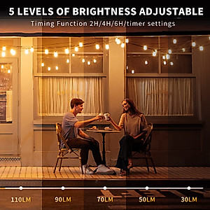 Famiatm 49 FT Outdoor String Lights, Shatterproof Remote Patio Lights with 7 Dimmable Warm Yellow LED Bulbs, IP65 Waterproof Outdoor LED Lights for Backyard Porch Cafe Party Wedding Garden