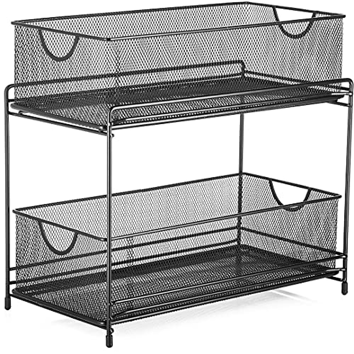 Halter 2-Tier Mesh Sliding Drawer Baskets, Bathroom, Pantry, Storage, Clothing, Cabinet Organizers, 14 by 12.75 by 6.75 Inches, Black