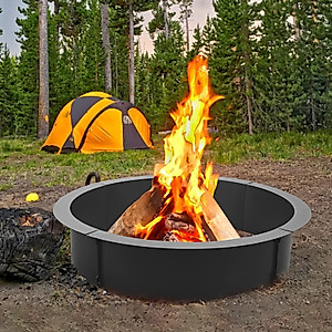 TELAM Outdoor Fire Pit Ring 45inch Fire Liner Wood Burning Firepits Campfire Ring Heavy Duty in/Above Ground Metal Fire Ring Kit Outdoor 45'' Outer 39'' Inner for BBQ Grill, Beach Camping