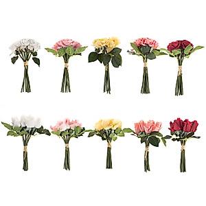 Pure Garden Artificial Rose Bud Bundles – 24PC Real Touch Fake 11.5-Inch Flowers with Stems for Home Décor, Wedding, or Bridal/Baby Showers (Coral)