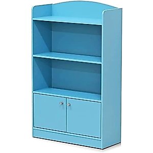 FURINNO Stylish Kidkanac 2 tier Bookshelf With Storage Cabinet, Light Blue