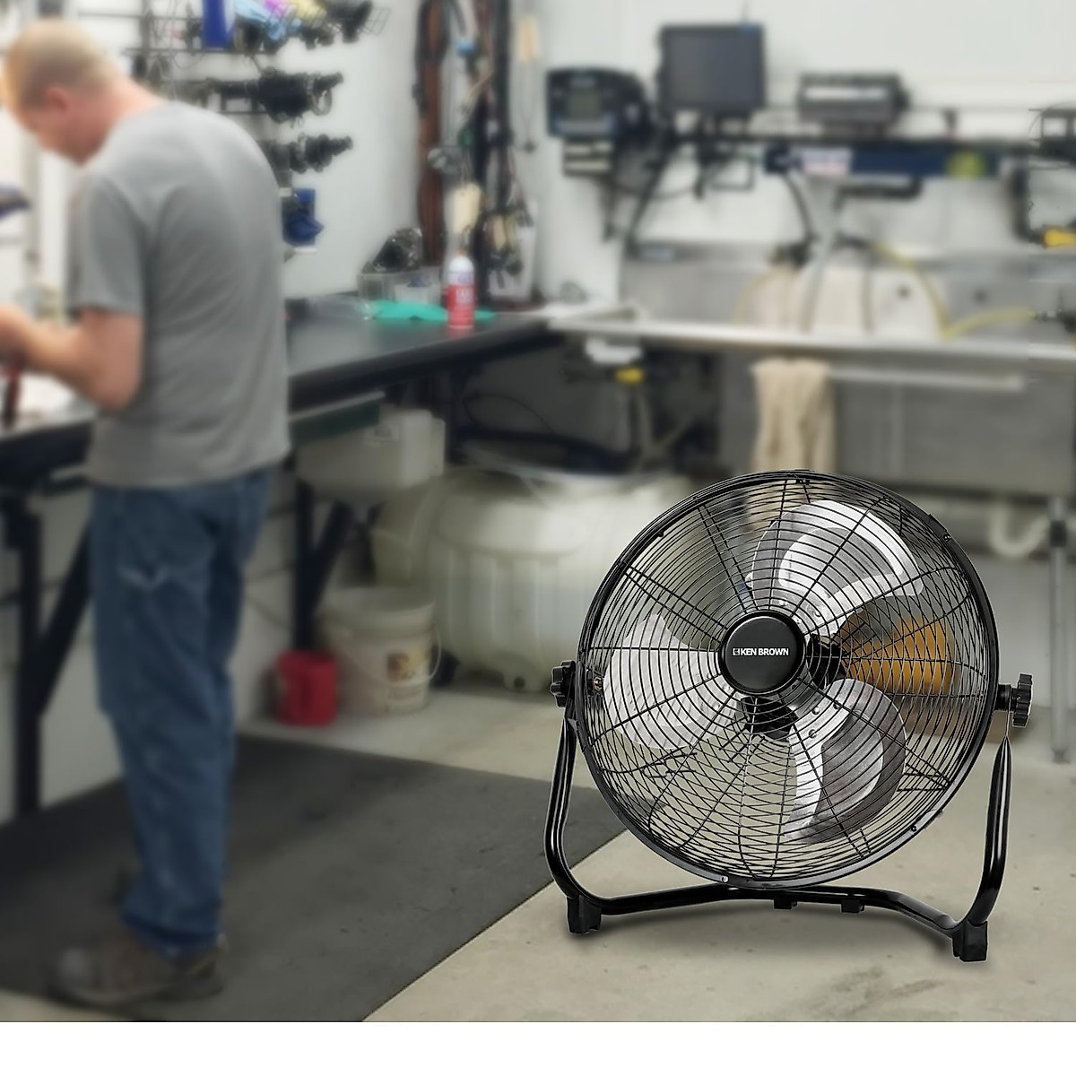 KEN BROWN 14 Inch High Velocity Floor Fan 3-Speed 360° Adjustable Tilting Powerful Airflow for Home,Residential Use, Black