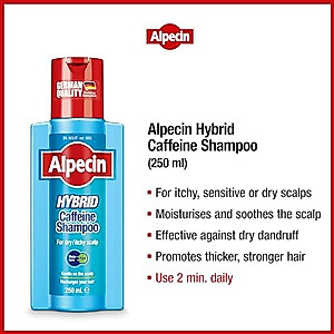 Alpecin Hybrid Caffeine Shampoo for Men with Dry, Itchy, Sensitive Scalps Moisturizes Thinning Hair Natural Hair Growth, 8.45 fl. oz.