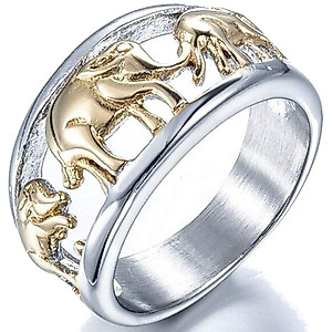 Jude Jewelers Stainless Steel Elephant Wedding Band Cocktail Party Ring (Silver Gold, 8)