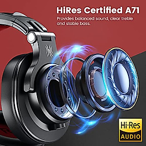 OneOdio A71 Hi-Res Studio Recording Headphones - Wired Over Ear Headphones with SharePort, Professional Monitoring & Mixing Foldable Headphones with Stereo Sound (Red)
