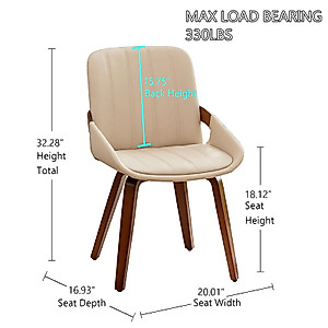 YOUUGIOR Mid Century Modern Beige Faux Leather Upholstered Dining Chairs Set of 2,Armless Accent Chairs with Sturdy Natural Wood Legs,Bamboo Backrest Support for Kitchen&Dining Room Chairs