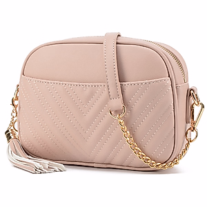 lola mae Quilted Crossbody Bag, Trendy Design Shoulder Purse (Blush light)