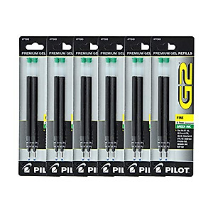 Pilot G2, Dr. Grip Gel/Ltd, ExecuGel G6, Q7 Rollerball Gel Ink Pen Refills Green 7 mm 12 Pack