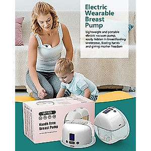 Wearable Breast Pump Hands Free, 4 Modes and 9 Levels, Pain Free and Super Quiet, Long Battery Life, Double Portable Electric Breast Pump with Memory Function, Easy Assemble/Disassemble