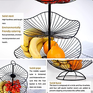GDYOOSHOW 3 Tier Fruit Basket Multi-layer Fruit Bowl Metal Waves Fruit Holder 18.6" Tall Black