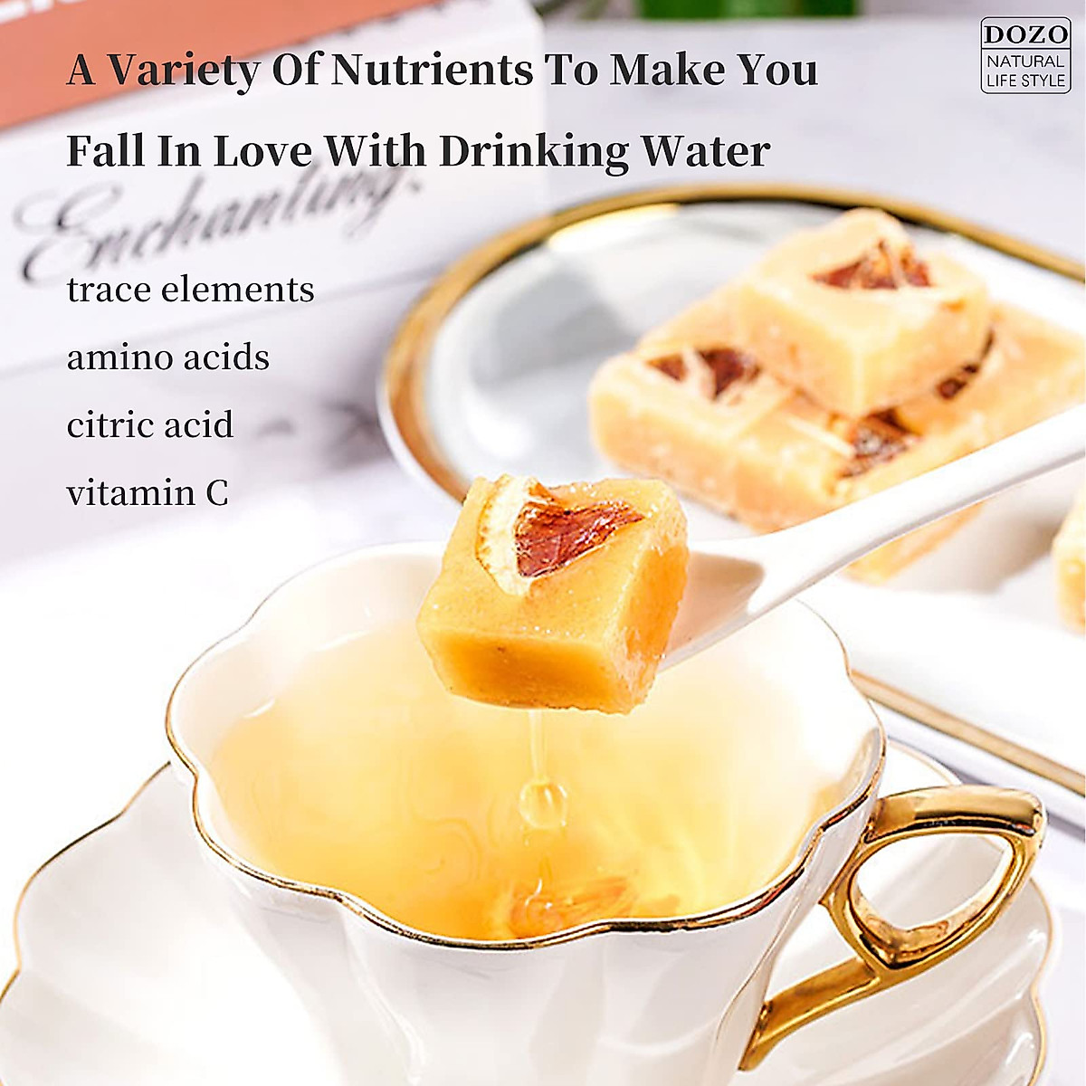 DOZO Rock Sugar Lemon Tea Lemon Honey Rock Candy 14.11oz/400g Yellow Lump Rock Sugar with Lemon Sugar Cubes Lemon Honey Candy Caffeine Free Individual Package 柠檬蜂蜜冰糖