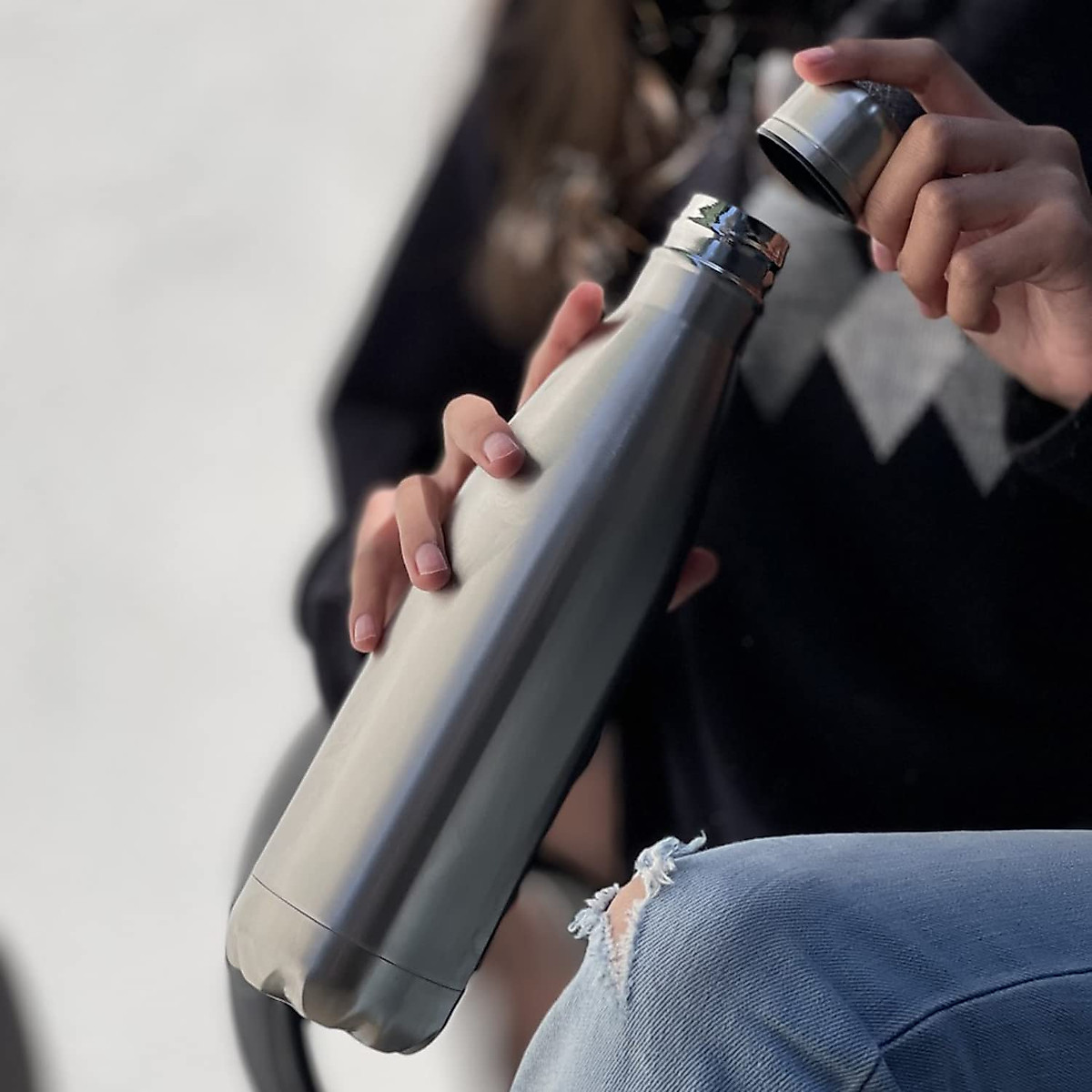 LaserGram Single Wall Stainless Steel Water Bottle, Skateboarding, Personalized Engraving Included