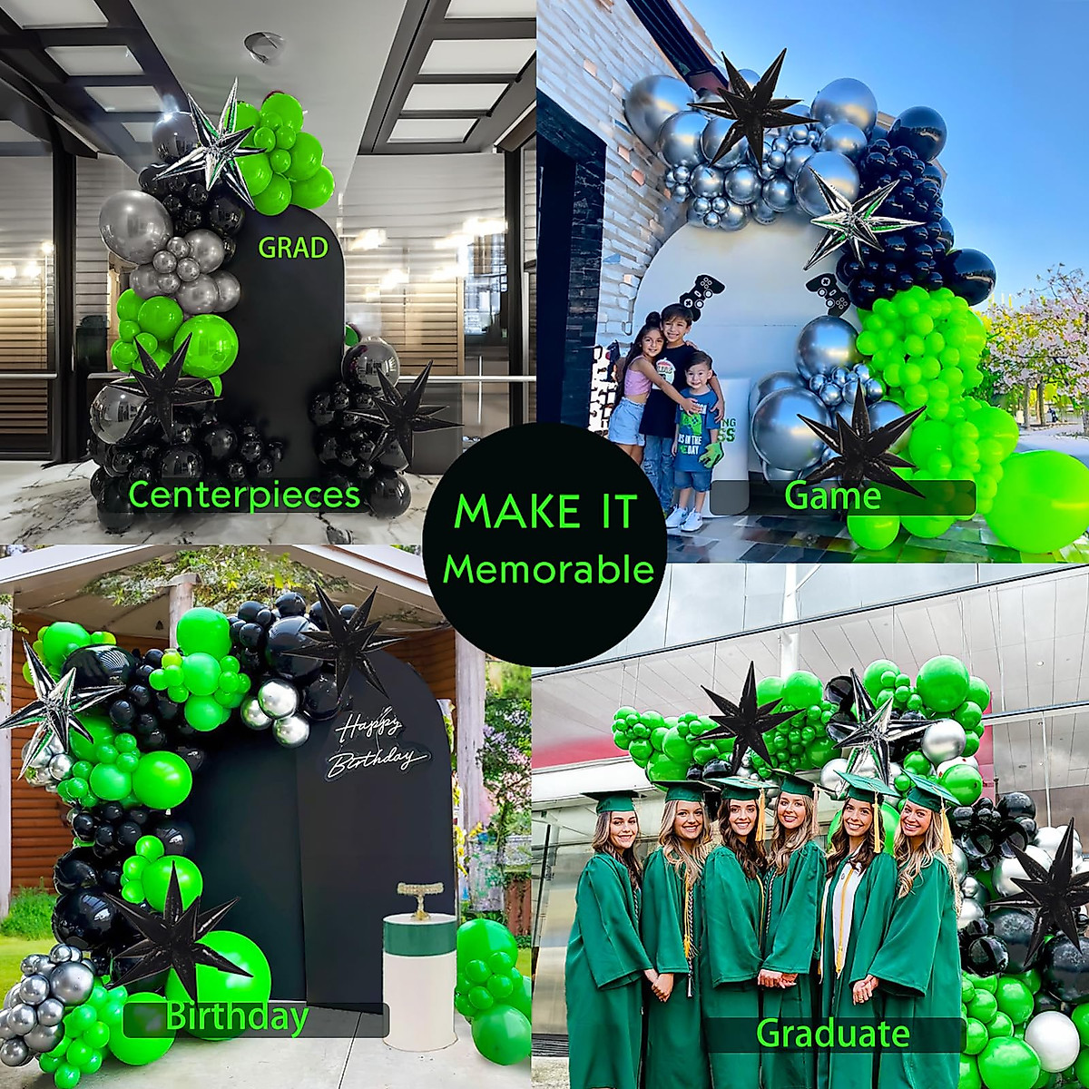 Winter Merry Christmas Green and black silver Balloon Garland Arch Kit 121PcS with Star foil Balloons for birthday baby shower 2025 graduation anniversary Decorations
