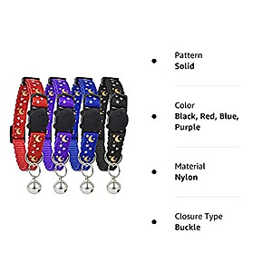 Upgraded Version - Cat Collar Stars and Moon, 4-Pack, Reflective with Bell, Solid & Safe Collars for Cats, Nylon, Kitty Collars, Pet Collar, Breakaway Cat Collar, Free Replacement