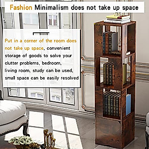 MIN WIN 4-Tier Storage Shelf Unit with Cabinet,Modern Bookcase Storage Cabinet Bookshelf, Tall Retro Wooden Book Shelf Free Standing Floor Cabinet for Small Spaces Home Office Corner Storage,Antique
