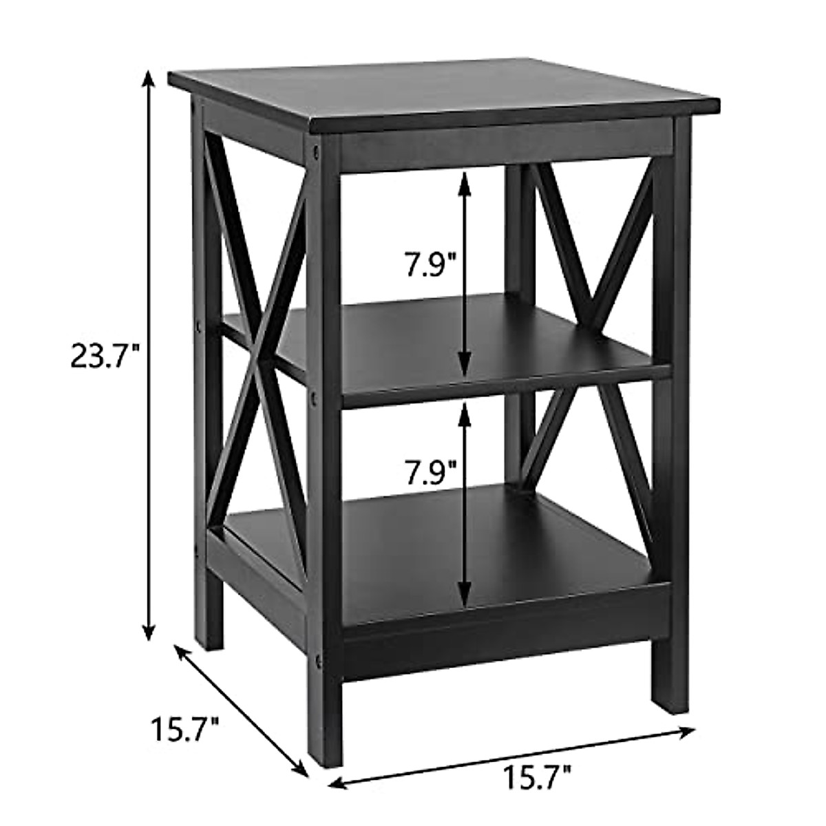 SUPER DEAL 3-Tier End Table with Storage Shelves Versatile X-Design Sofa Side Table for Living Room Bedroom Apartment Small Space, Black
