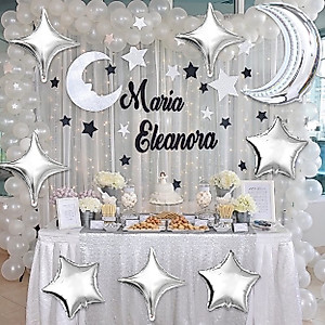 42pcs Silver Star Balloons Silver Moon Balloons Star Balloons Metallic Moon and Star Balloons for Ramadan Eid Mubarak Decorations Graduation, Baby Shower, Space Birthday Party Decorations Supplies