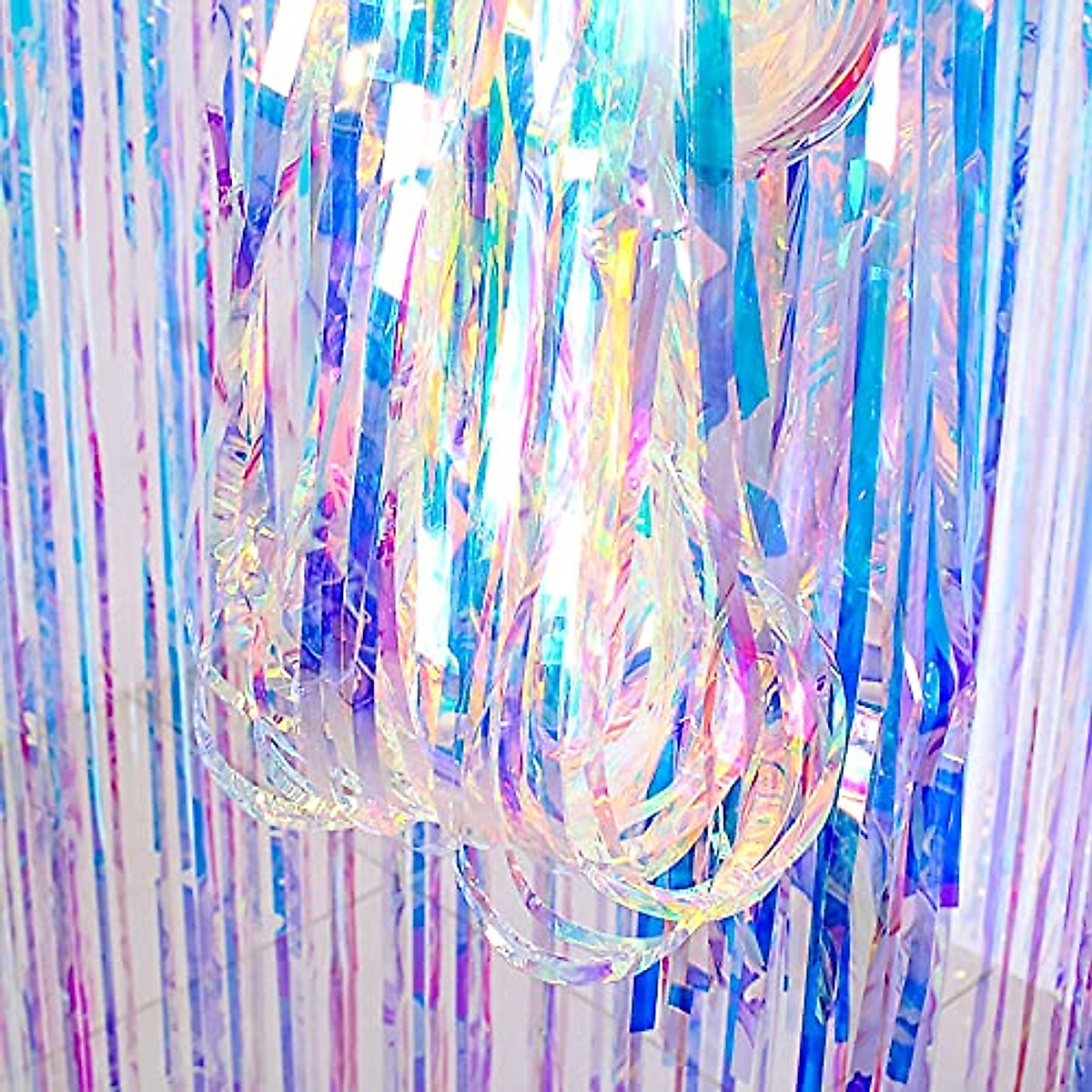 LILF Gorgeous Holographic Iridescent Fringe Curtain - 2 Pack of 8.3ft x 3.3ft Tinsel Streamer for Wedding Birthday Party Bridal/Baby Shower Christmas Photo Booth Backdrop Decoration