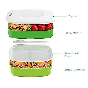 Bentgo Classic (Green) - All-in-One Stackable Lunch Box Solution - Sleek and Modern Bento Box Design Includes 2 Stackable Containers, Built-in Plastic Silverware, and Sealing Strap