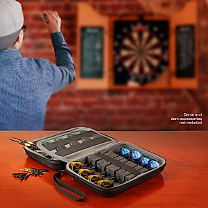 USA Gear Hard Shell Darts Case - Darts Holder for 8 Darts and Accessories, Tips, Axles and Steering Wheels - Compatible with Soft Tip and Steel Tip Darts (Black)