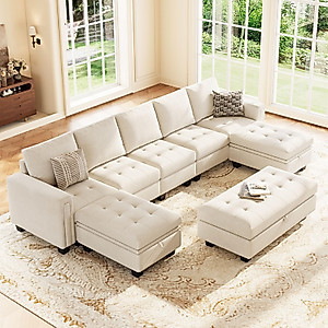 Belffin Velvet Single Seat Module for Modular Sectional Sofa Couch Accent Armless Sofa Couch Chair Modern Fabric Beige
