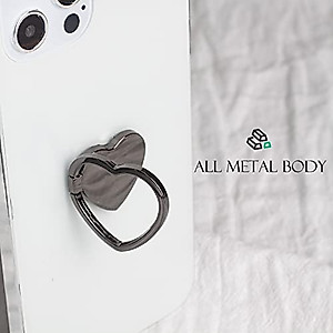 [2 Packs] Love Heart Shaped Glossy Finish Cell Phone Ring Holder Stand, 360 Degree Rotation Finger Ring Kickstand with Polished Metal Phone Grip for Magnetic Car Mount (Black)