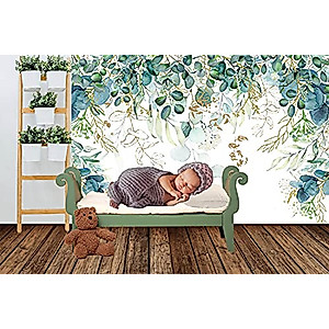 ABLIN 7x5ft Greenery Backdrop for Birthday Party Baby Shower Decorations for Boy Gold and Green Eucalyptus Leaves Gender Reveal Photo Background Photography Shoot Props