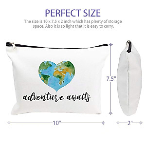 Cokosoxo Travel Bag Adventure Awaits Cosmetic Bag Nature Linen Cotton World Map Makeup Case Great Gift for Women Friends Bestie Daughter Graduation Friendship Birthday Gifts,10x7.5 Inch