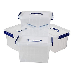 Farmoon 6 Quart Clear Storage Bin, Small Plastic Stackable Box/Cotainer with Lid and Blue Handle, 4 Packs