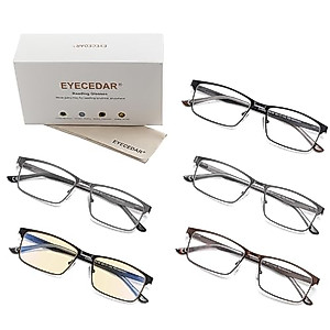 EYECEDAR 5-Pack Reading Glasses for Men Metal Frame Spring Hinges with a pair Blue Light Readers 2.50