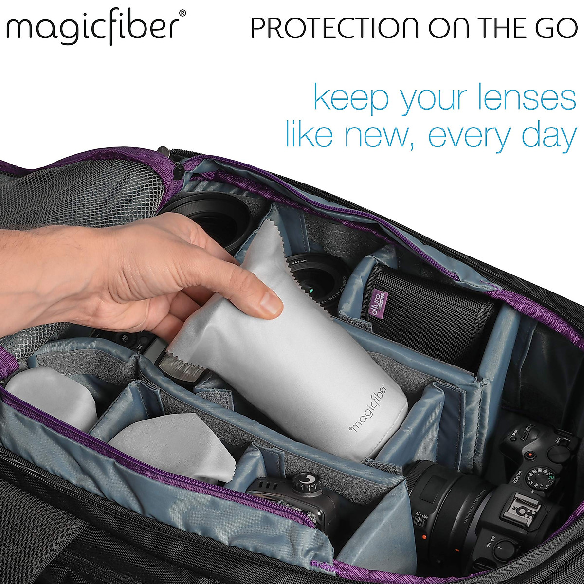 MagicFiber Microfiber Camera Lens Pouches (3 Pack) Ultra Soft Bags with Built-in Cloth for Cleaning and Storing Camera Lenses