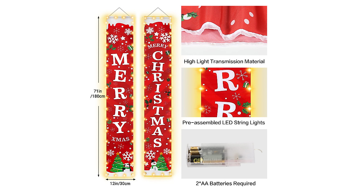 Christmas Decorations Banner with Lights - Easy Indoor & Outdoor ...