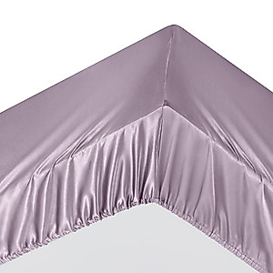 Ersmak 7 Pieces Satin Sheets Set Full Size, Luxury Silky Lavender Satin Bed Sheets Set with 1 Deep Pocket Fitted Sheet, 1 Soft Flat Sheet, 4 Queen Pillowcases and 1 Body Pillowcase
