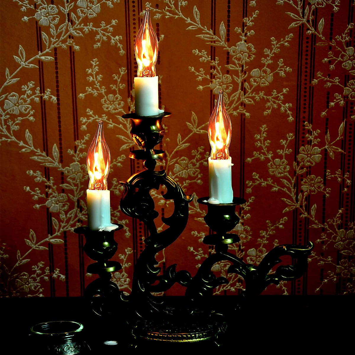 12 Pack C7 Clear Flickering Flame Light Bulbs, Christmas Halloween Decorations E12 Flame Bulbs, Ideal for Candelabra Flame Light Bulbs & Replacement Bulbs for String Lights,1W, 120V