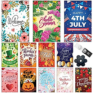 Yard Flags with Anti-Wind Clip and Stopper, Garden Flags, Garden Flag Set, Yard Flags for All Seasons 12x18, Seasonal Garden Flags Set, Seasonal Garden Flags, Garden Flags Set (12 Flags Set)