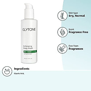 Glytone Exfoliating Body Wash with 8.8 Free Acid Value Glycolic Acid, Keratosis Pilaris, KP, Smooth Rough & Bumpy Skin, Chicken Skin, Oil-Free, Fragrance-Free, 6.7 Fl Oz