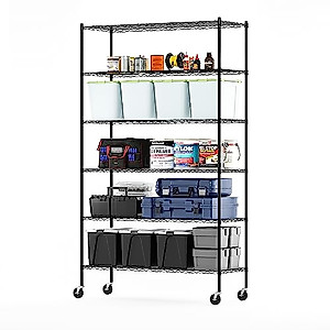 Furinno Wayar Metal Storage Shelf Rack, 6 Tiers, 48-Inch Taller, Black