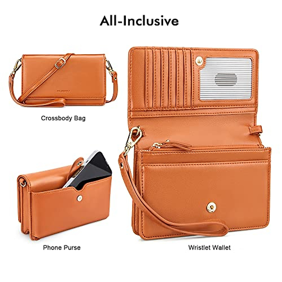 nuoku Women Small Crossbody Purse Cell Phone Wristlet Wallet Purse with RFID Card Slots and Strap for Women (Orange)