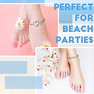 Laumoi 6 Pcs Ankle Bracelets for Women Christmas Rhinestone Stretch Anklet Heart Ankle Bracelets Anklet Jewelry Crystal Foot Chain(Silver, Heart Style)